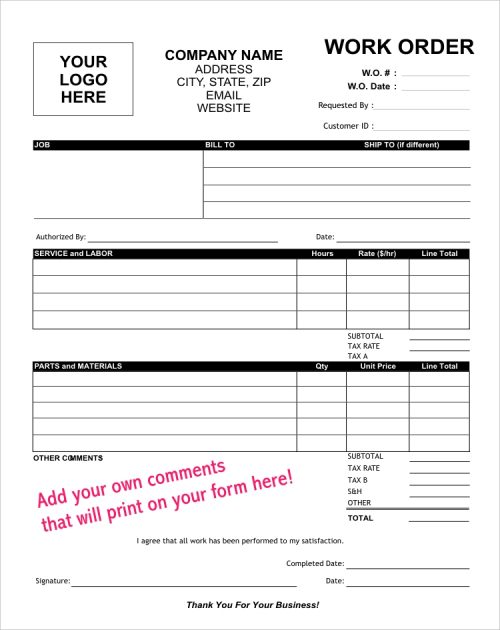 Work Order and Service Order Templates | Lighthouse Printing