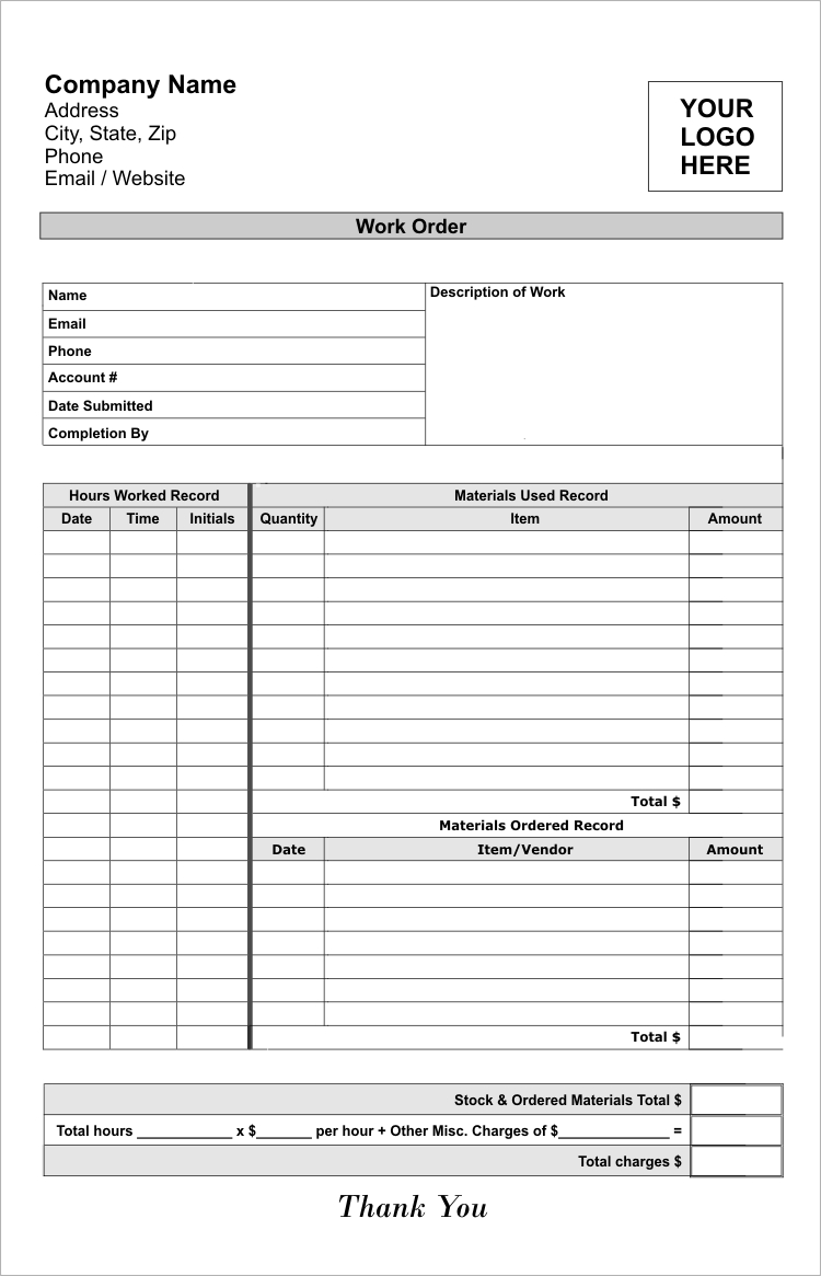 Work Order and Service Order Templates | Lighthouse Printing