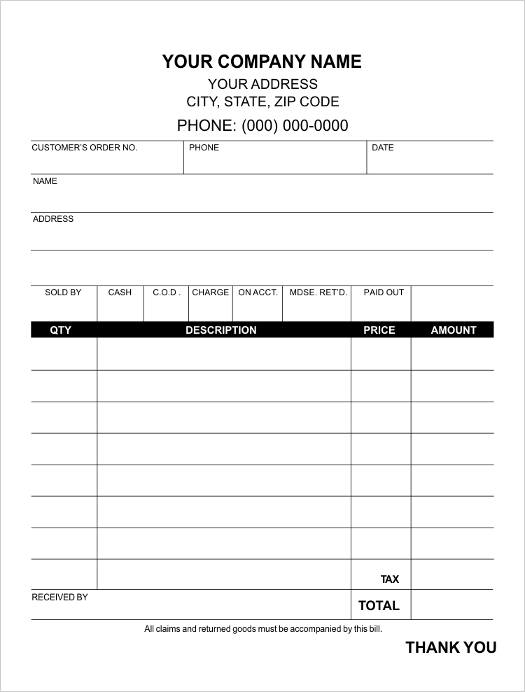 Work Order Receipt Template